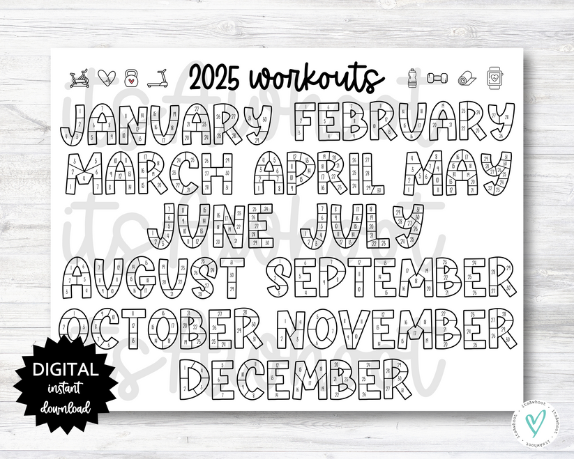 2025 Workouts Tracker Coloring Page Printable, Coloring Workout Calend ...