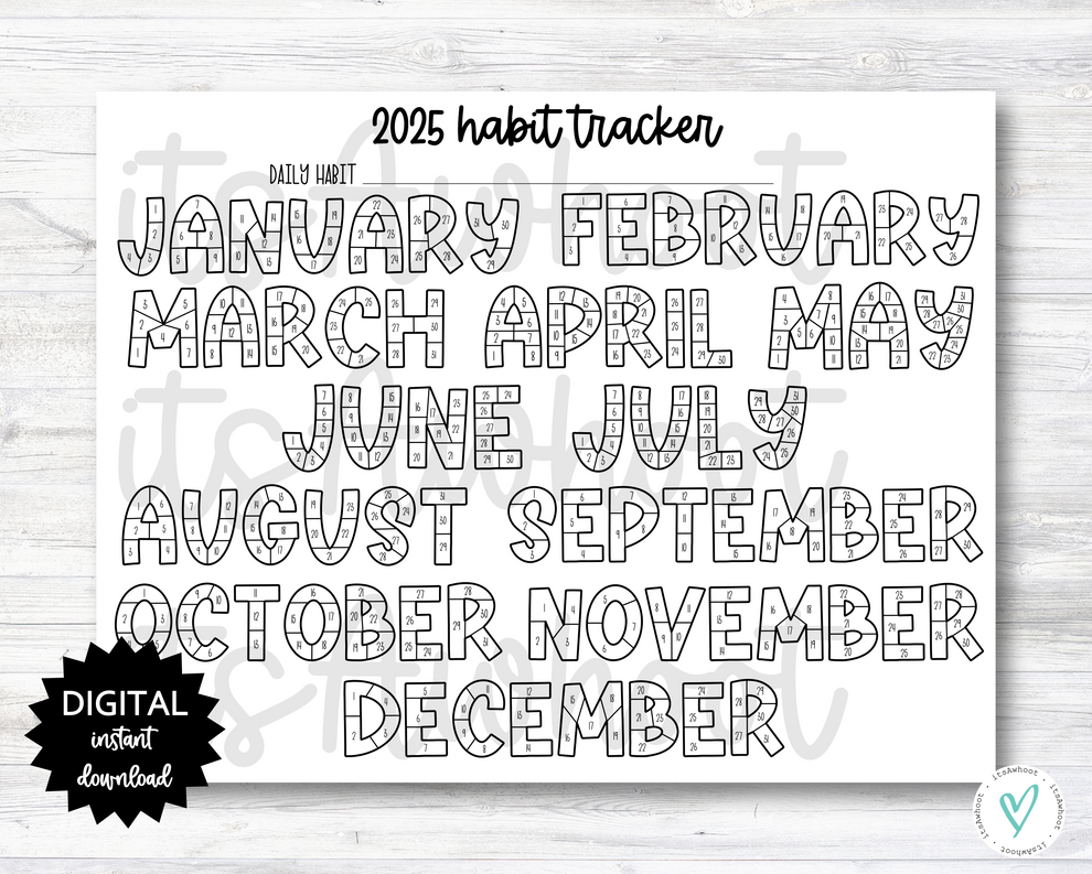 2025 Habit Tracker Coloring Sheet Printable, Month Habit Tracker Color ...