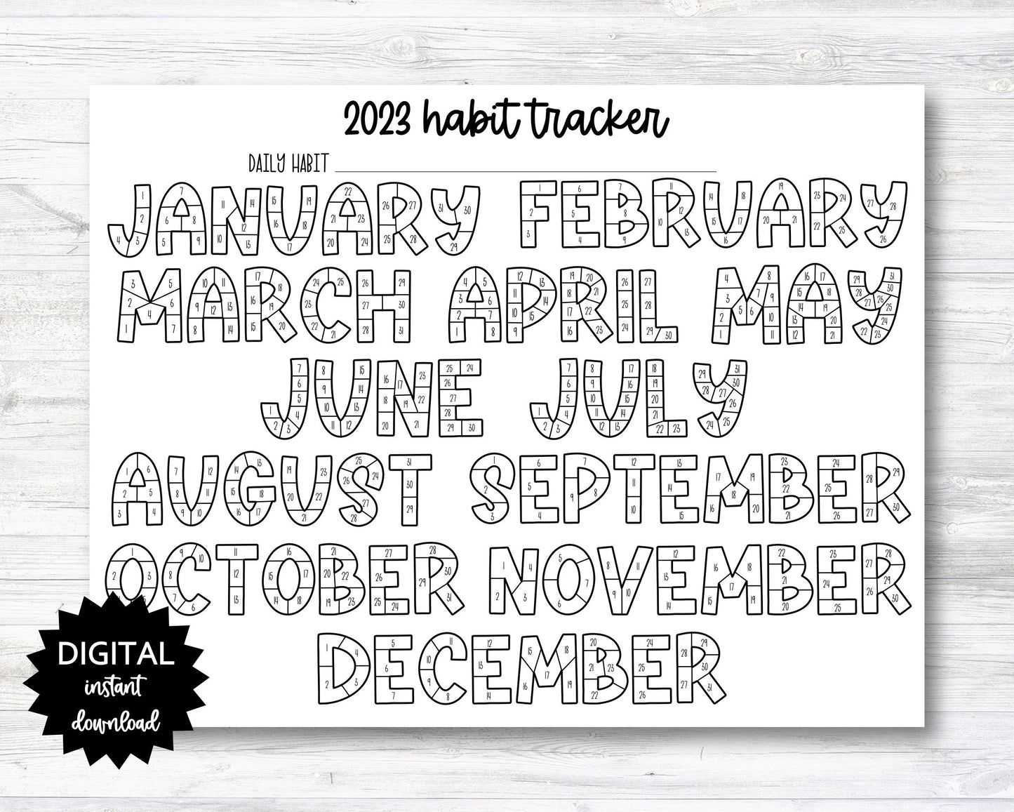 2023 Habit Tracker Coloring Sheet Printable, Month Habit Tracker Color ...