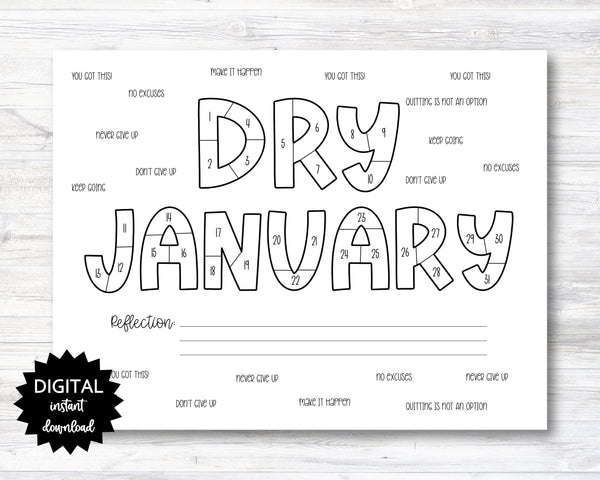 Dry January Challenge Habit Tracker Coloring Sheet Printable - PRINTAB ...